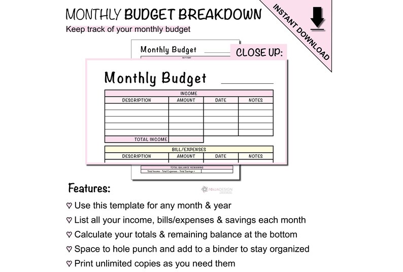 Printable Monthly Budget Breakdown to Keep Track of Your Monthly Budget ...