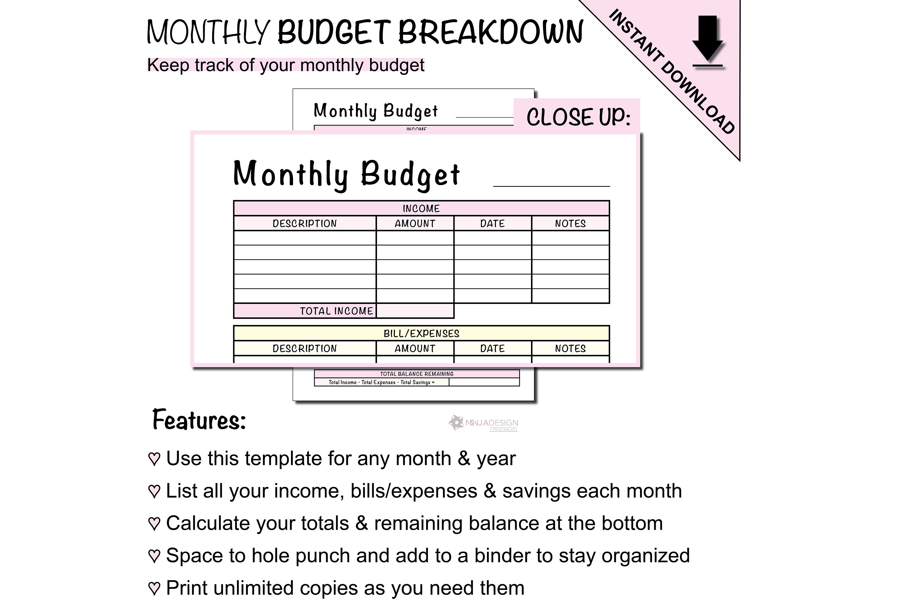 Printable Monthly Budget Breakdown to Keep Track of Your Monthly Budget ...