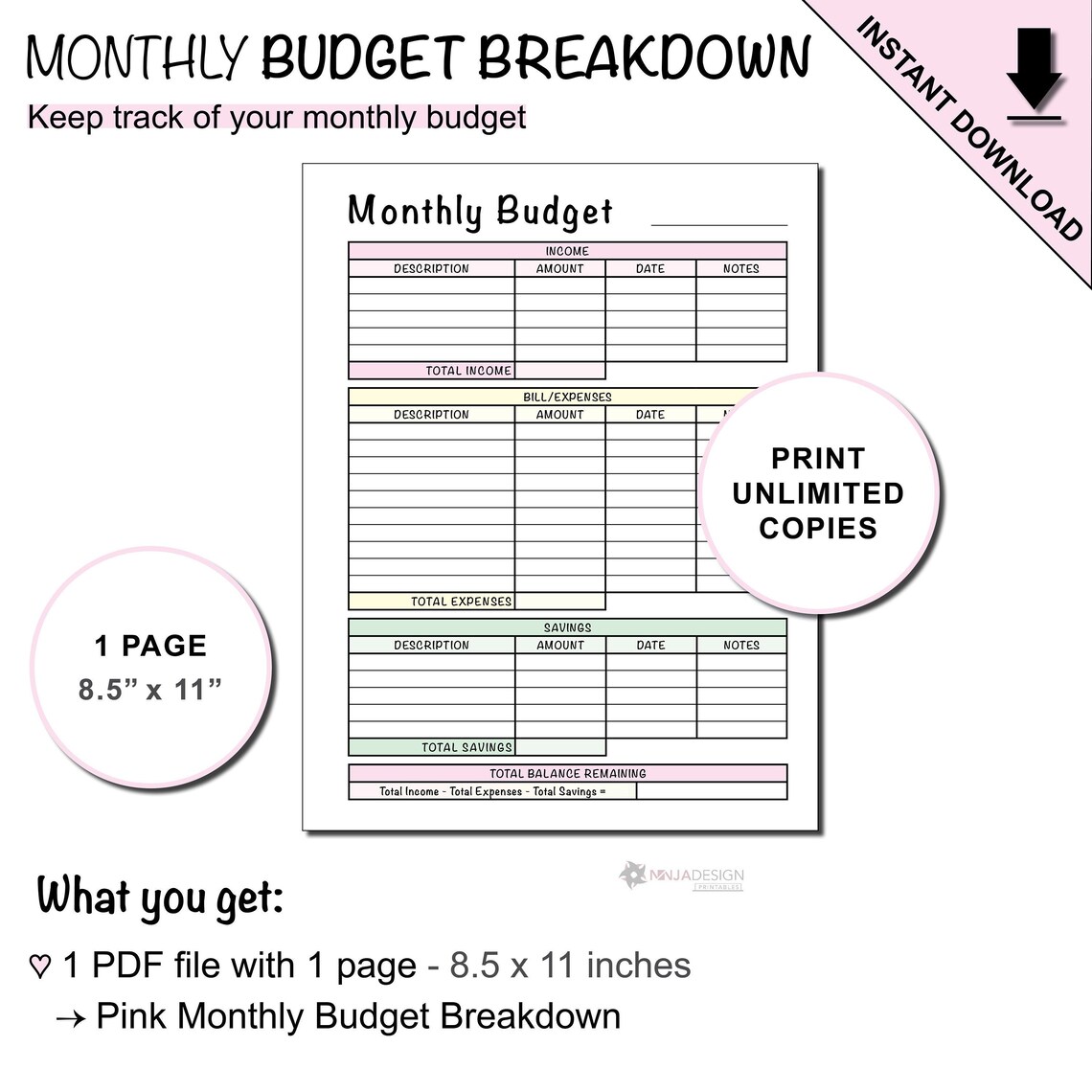 Printable Monthly Budget Breakdown to Keep Track of Your - Etsy