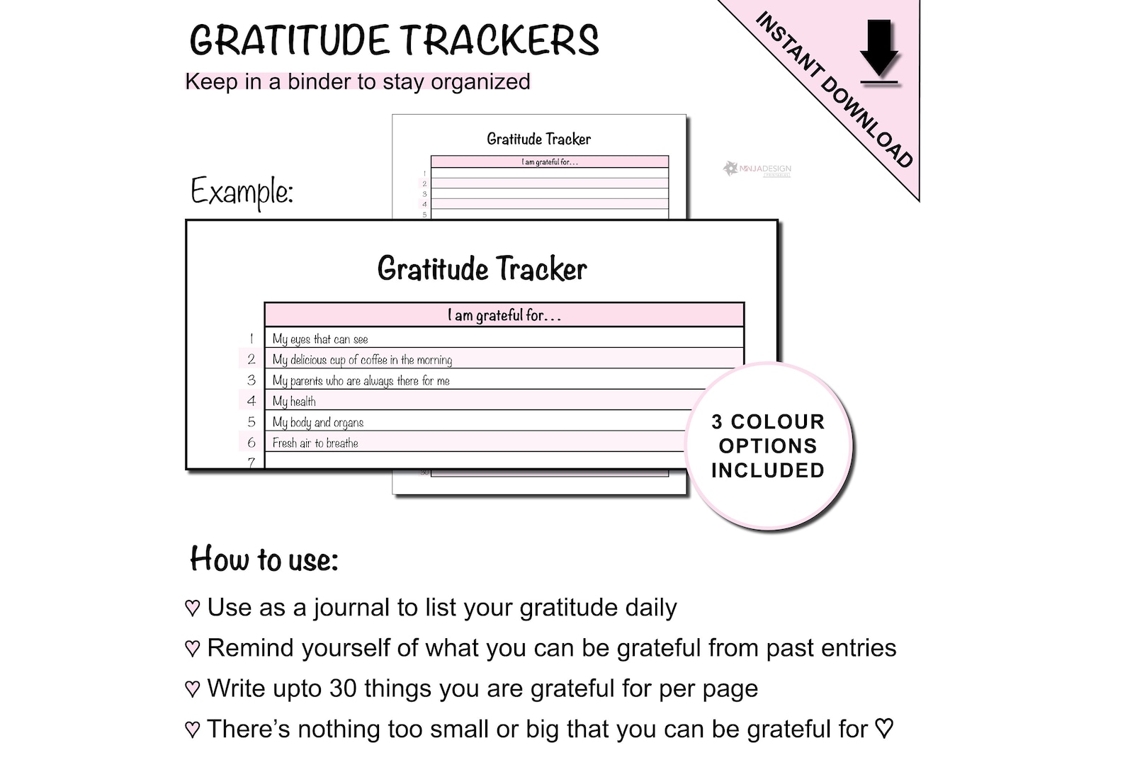 Printable Gratitude Tracker Sheets | Daily Gratitude Journal Log - Etsy