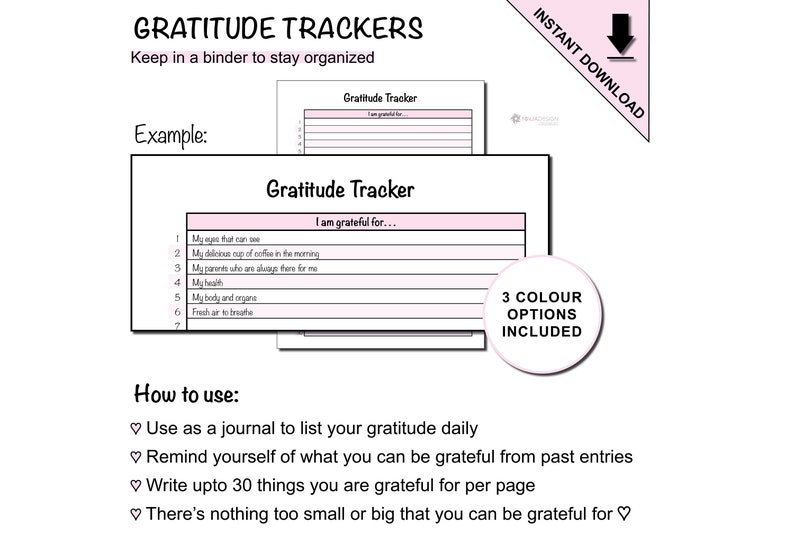 Printable Gratitude Tracker Sheets Daily Gratitude Journal Log - Etsy