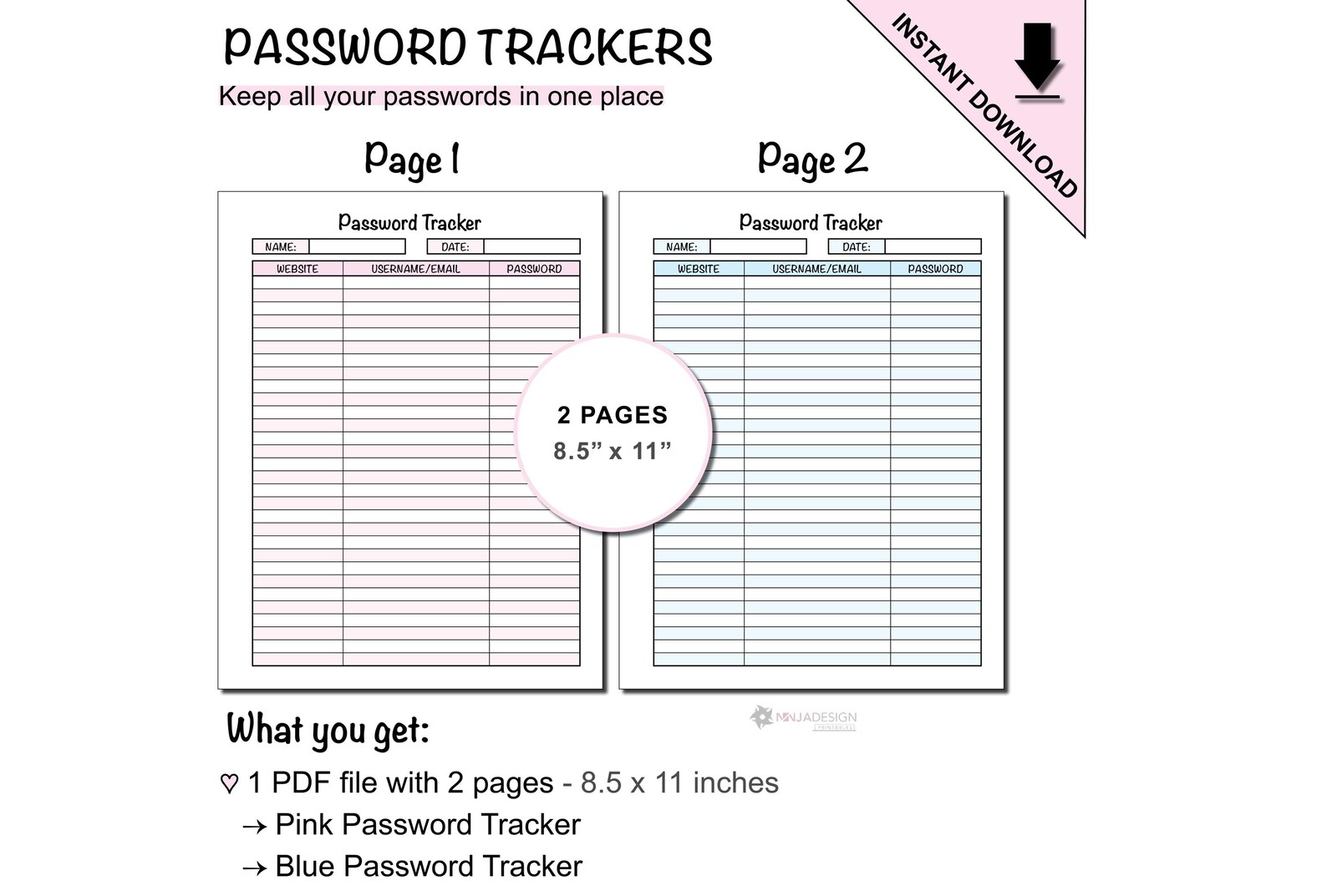 Printable Password Tracker to Keep Track of Website or App Log in ...