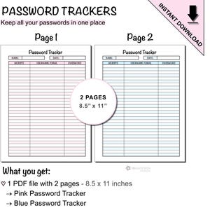 Printable Password Tracker to Keep Track of Website or App Log in ...