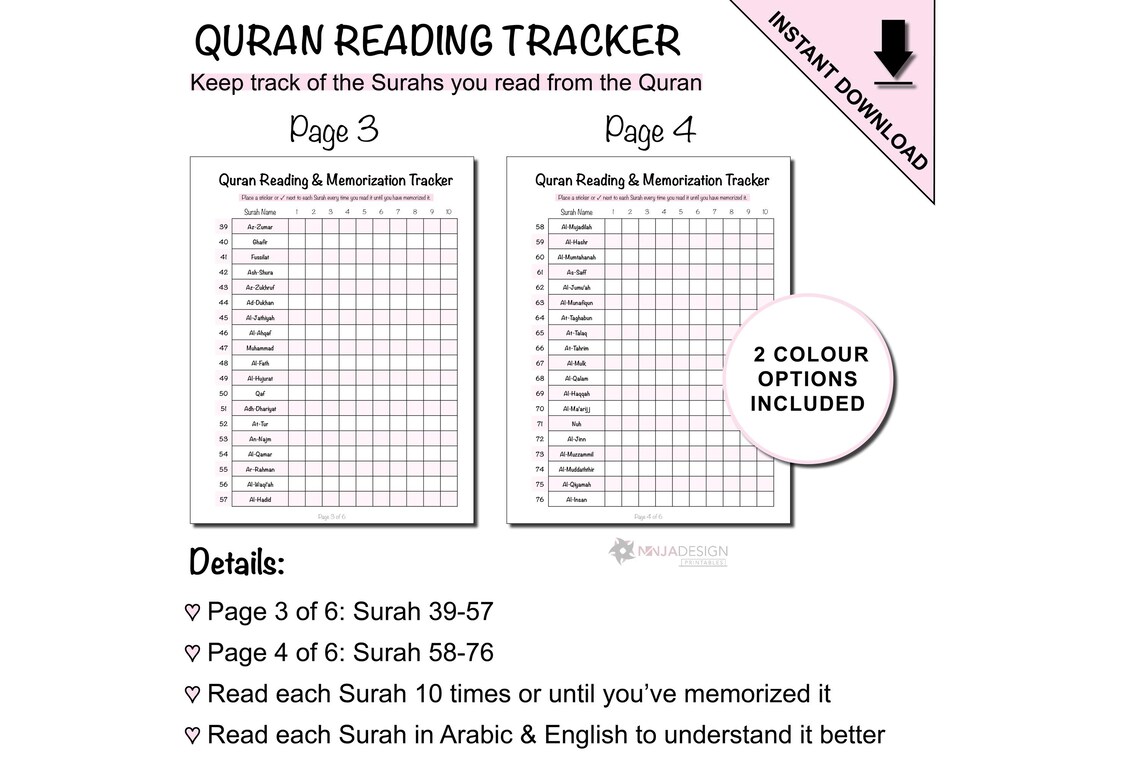 Printable Quran Reading and Memorization Tracker for Kids & Adults ...