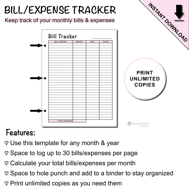 Printable Bills & Expenses Tracker Sheet to Log and Keep Track - Etsy