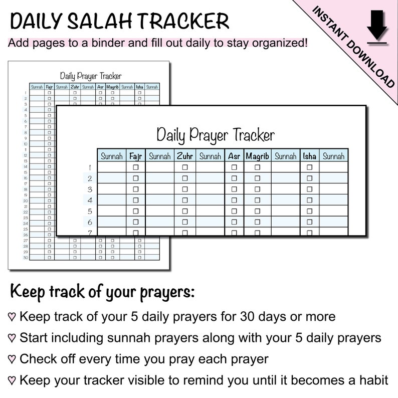 Printable Salah Prayer Tracker for Muslims Ramadan - Etsy
