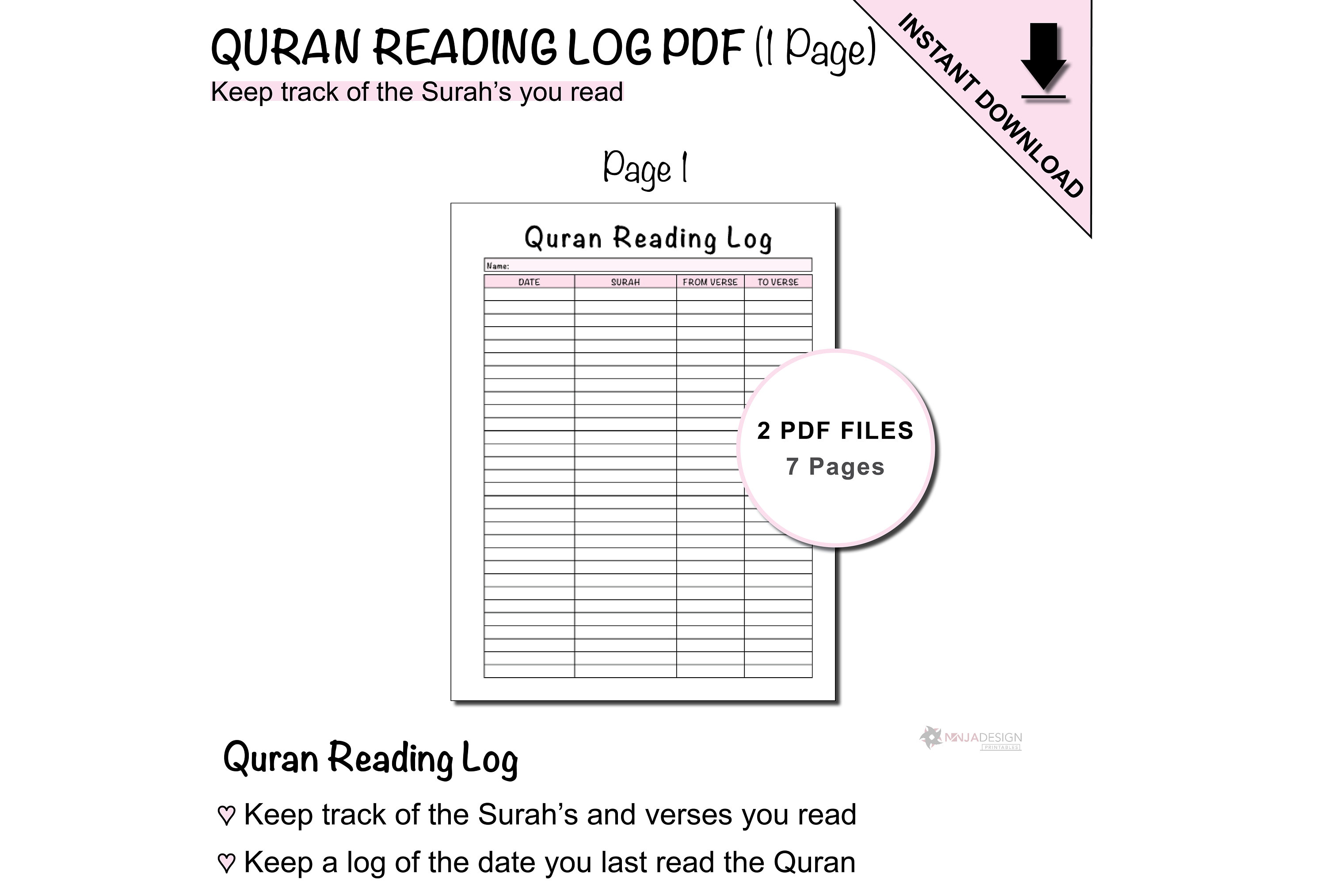 Printable Quran Planner to Track and Log Reading and Memorization of ...