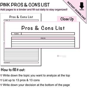 Printable Pros & Cons List to Help You Make a Decision - Etsy Canada