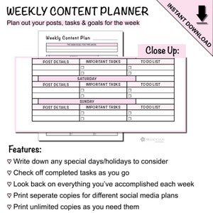 Printable Weekly Content Planner Sheets to Keep Track of Your Weekly ...