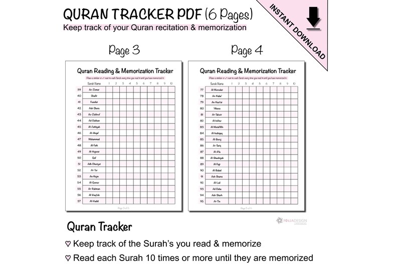 Printable Quran Planner to Track and Log Reading and Memorization of ...