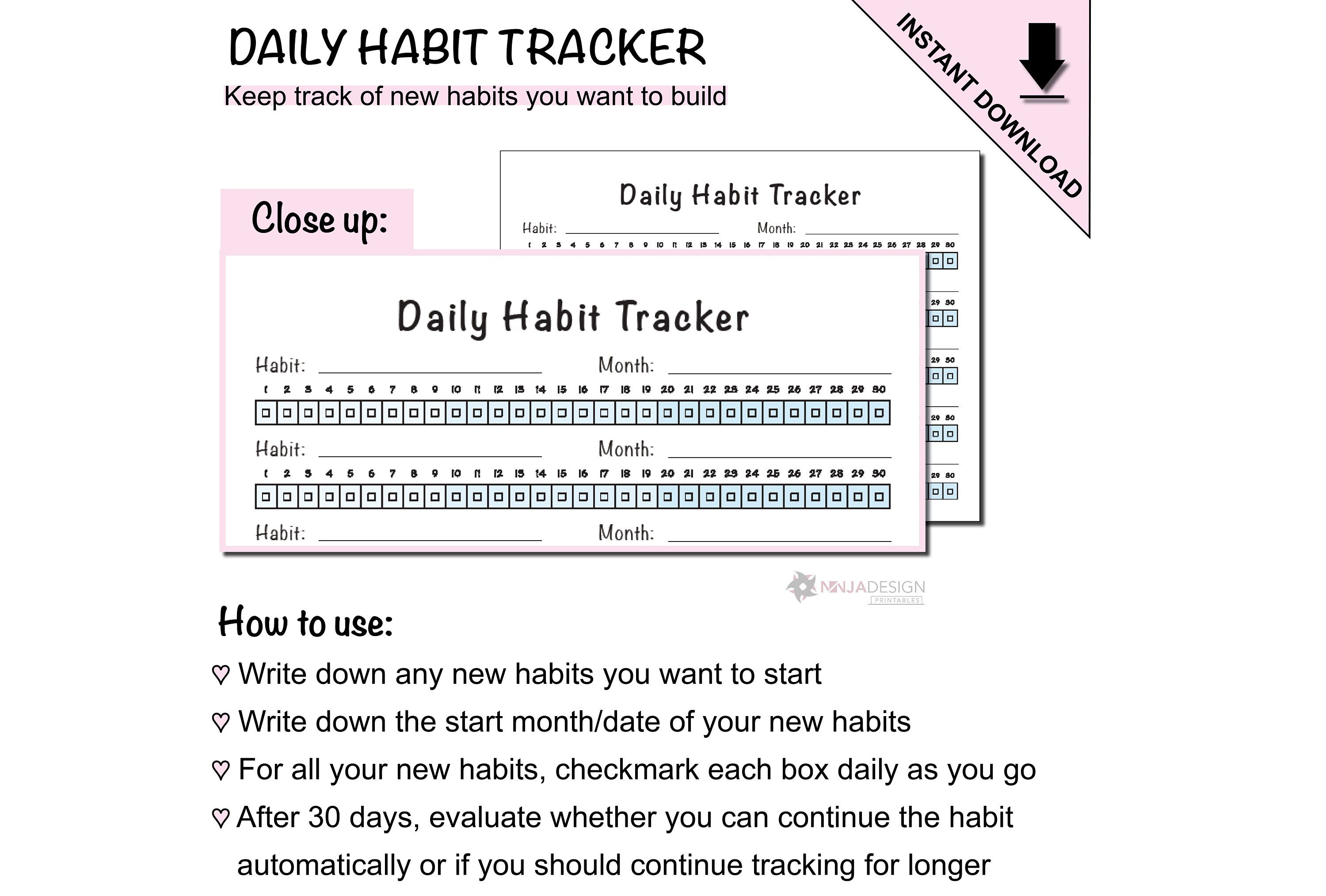 Printable Daily Habit Tracker Sheets With Check Boxes to Track & Build ...