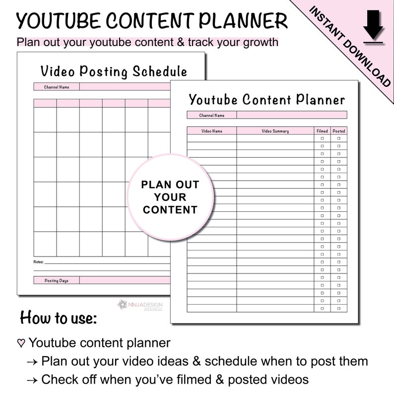 Printable Youtube Content Planner & Youtube Growth Tracker - Etsy