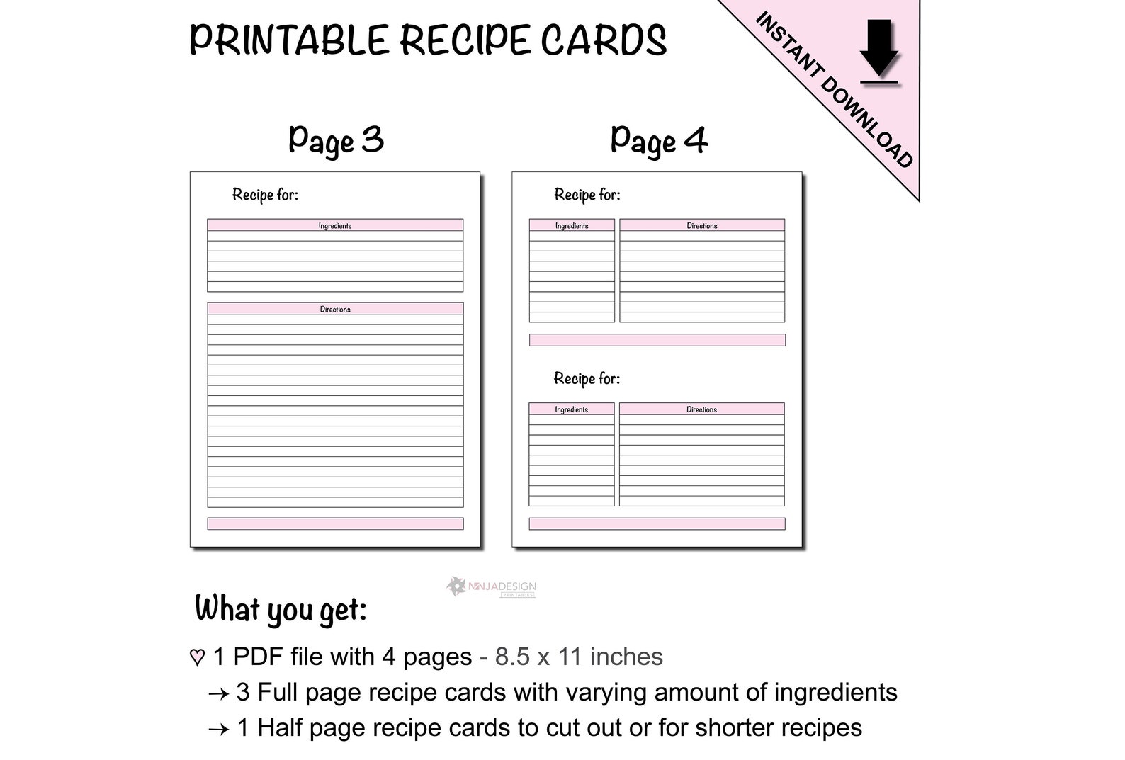 Printable Recipe Cards to Keep Track of Your Favourite Recipes - Etsy
