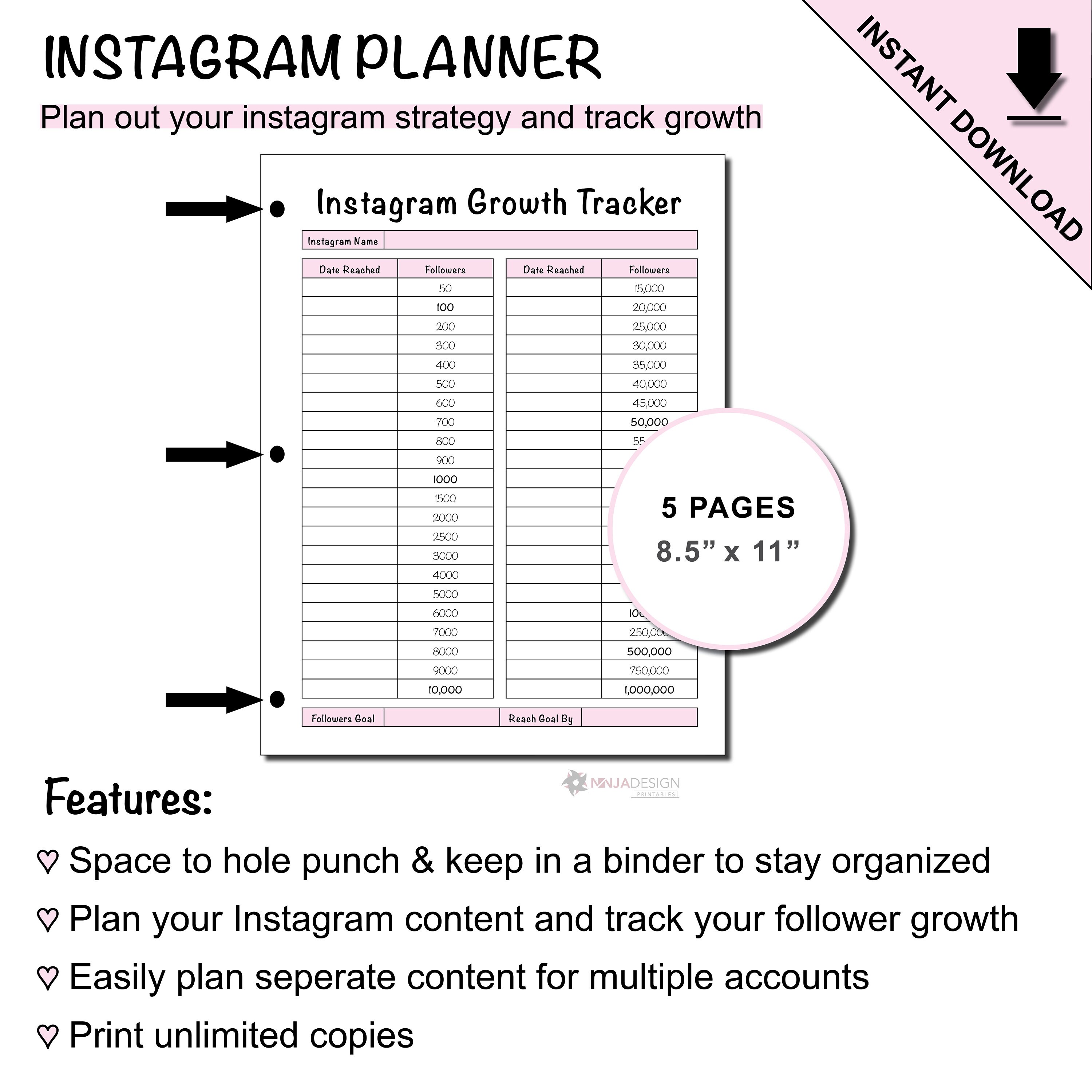 Printable Instagram Content Planner With Instagram Follower - Etsy Canada