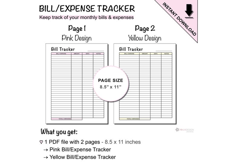 Printable Bills & Expenses Tracker Sheet to Log and Keep Track of Your ...