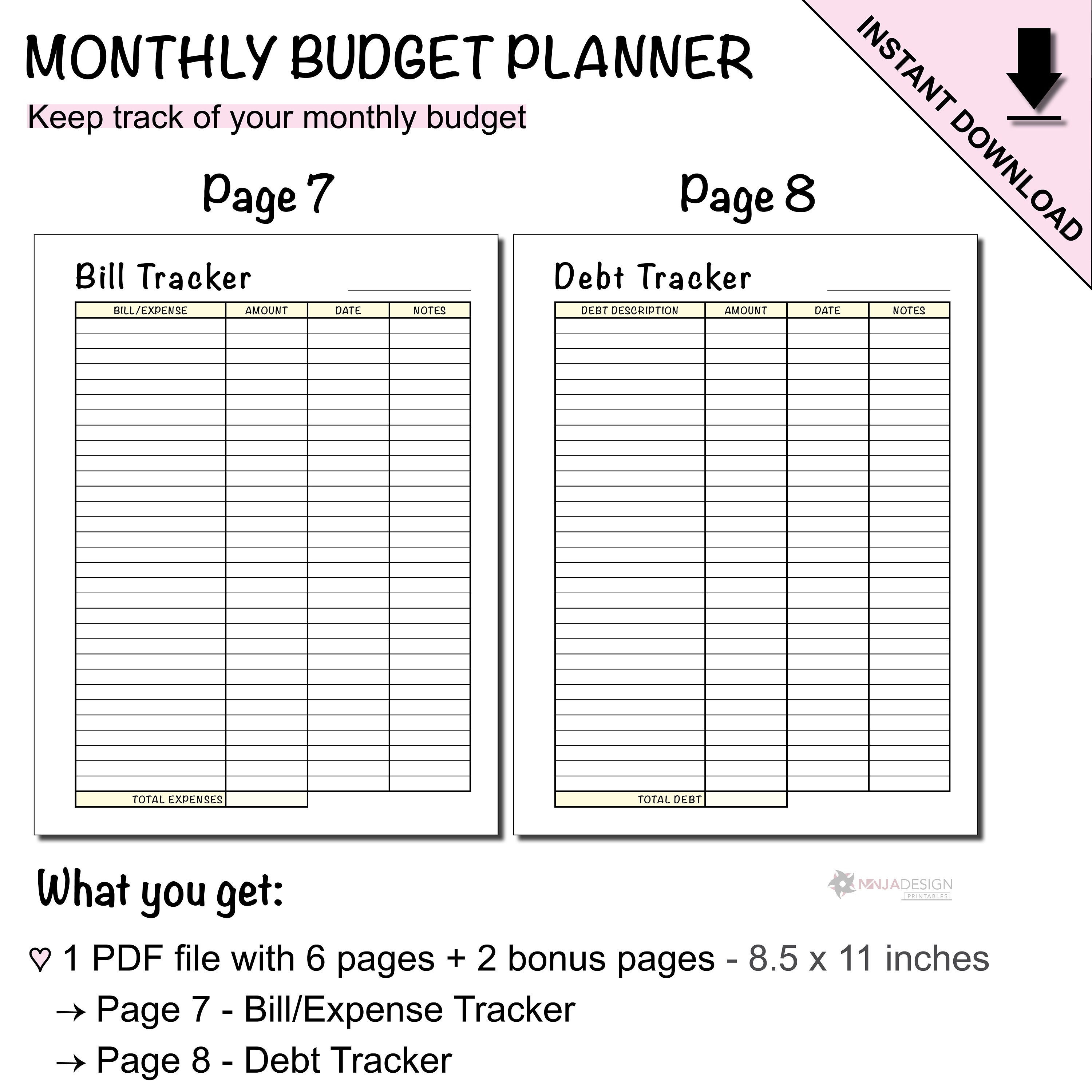 Printable Monthly Budget Planner With a Blank Monthly Calendar to Log ...