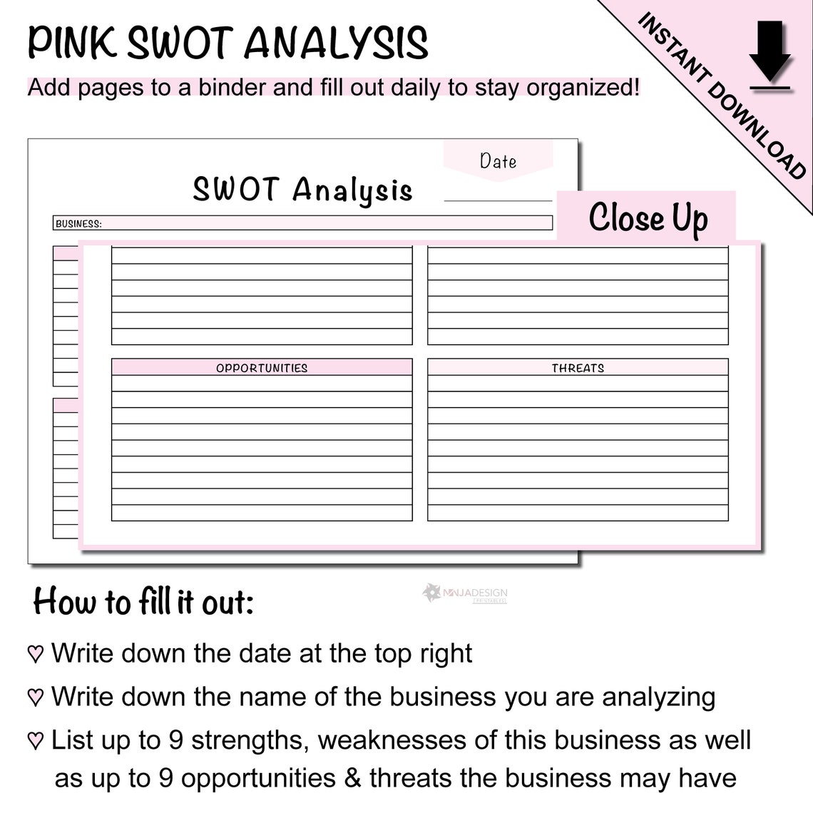 Printable SWOT Analysis for Small Businesses to Analyze - Etsy