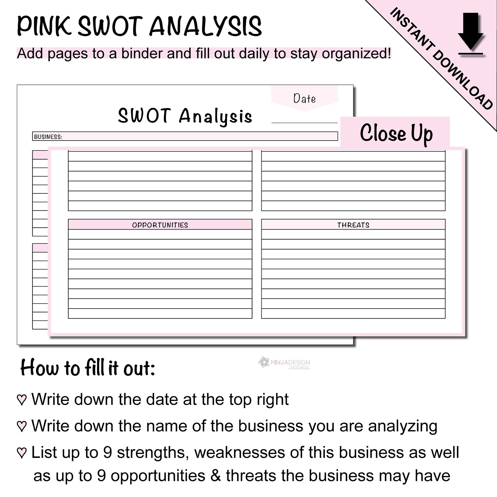 Printable SWOT Analysis for Small Businesses to Analyze - Etsy