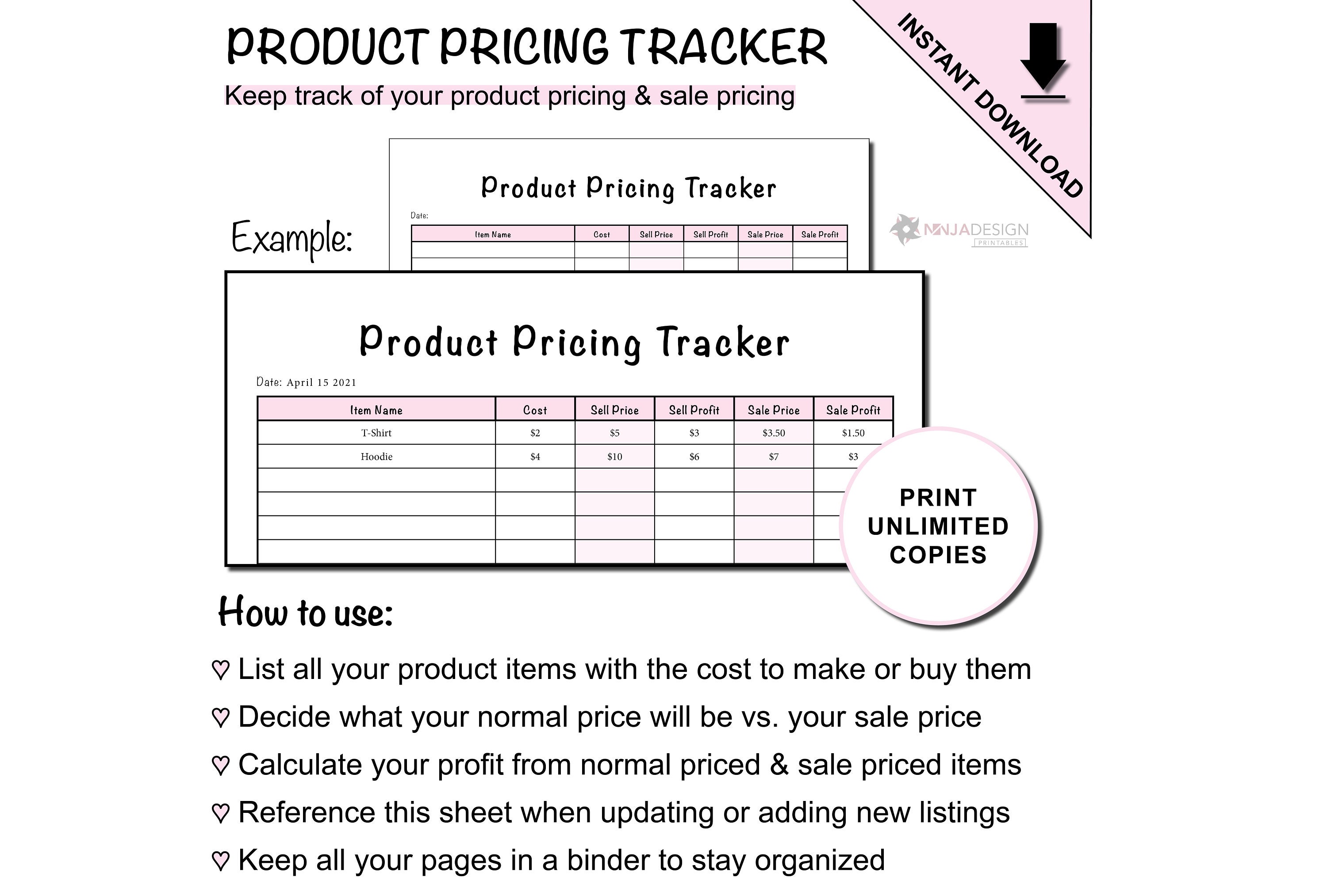 Printable Product Pricing Tracker Sheets for Small Businesses - Etsy