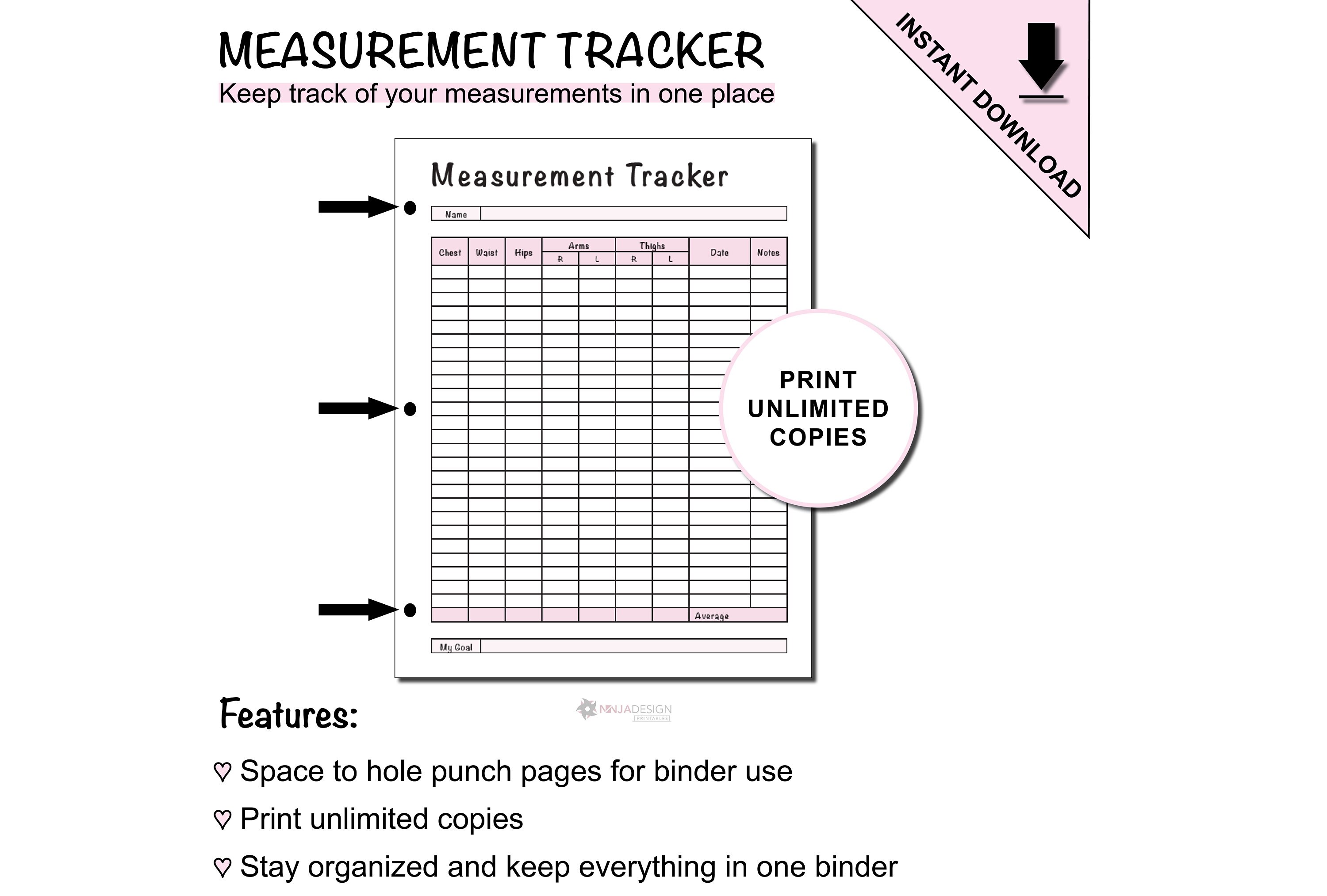 Printable Measurement Tracker for Tracking & Logging Measurements in ...
