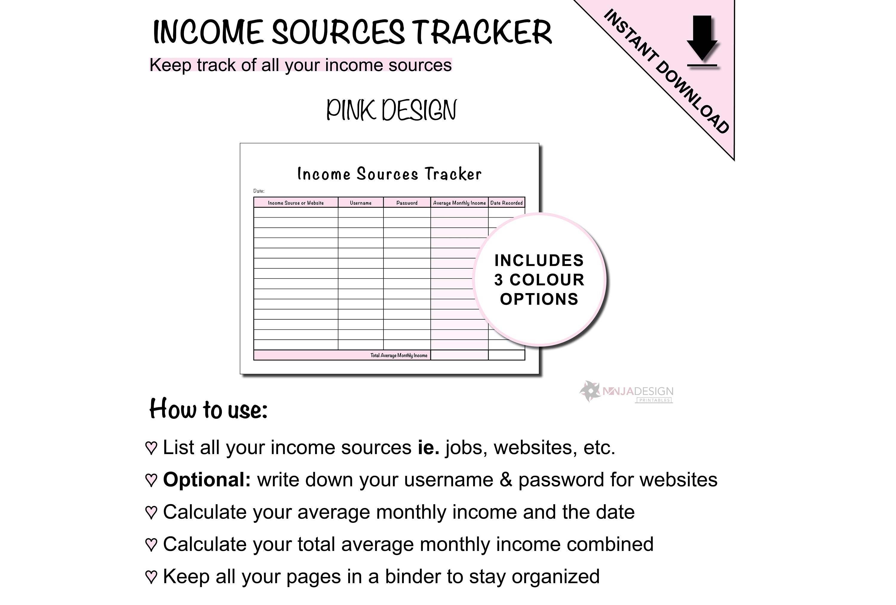 Printable Income Sources Tracker to Track Multiple Sources of Income - Etsy
