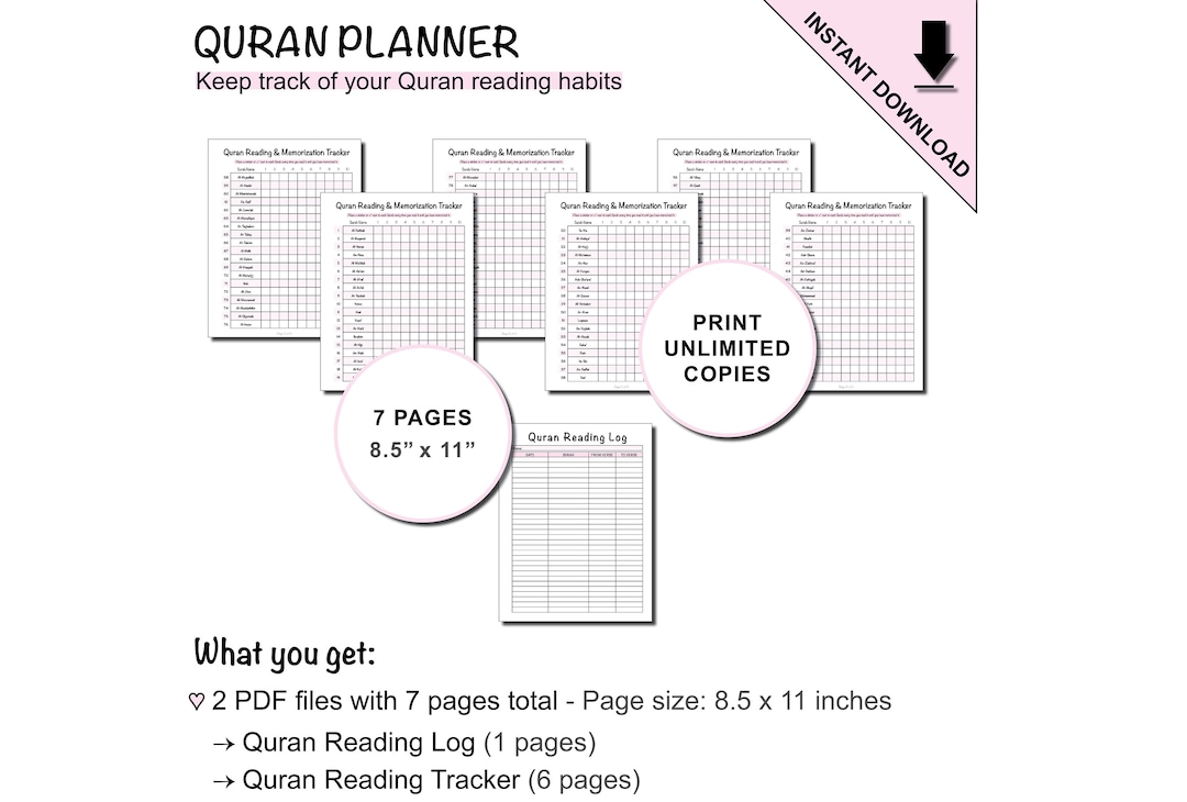 Printable Quran Planner to Track and Log Reading and Memorization of ...