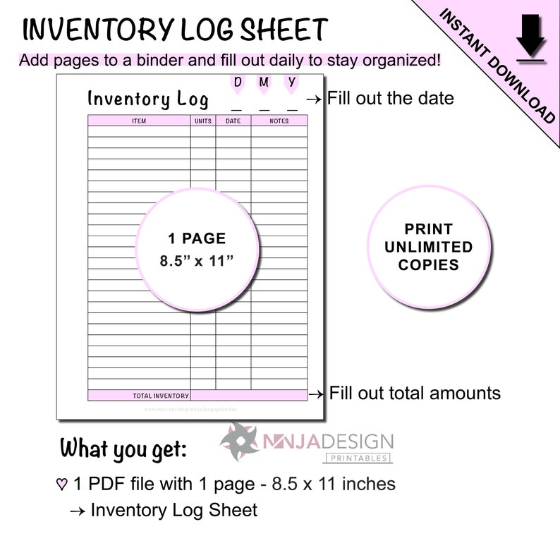 Printable Inventory Log Sheet for Business | Etsy