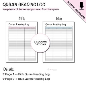 Printable Quran Reading Log to Track Verses of Surahs Read - Etsy