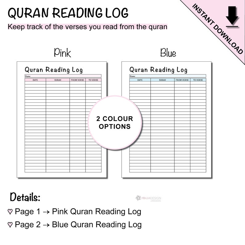 Printable Quran Reading Log to Track Verses of Surahs Read - Etsy