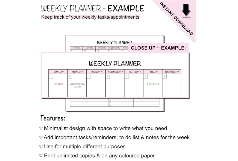 Printable Weekly Planner Sheet With to Do List and Notes Section ...