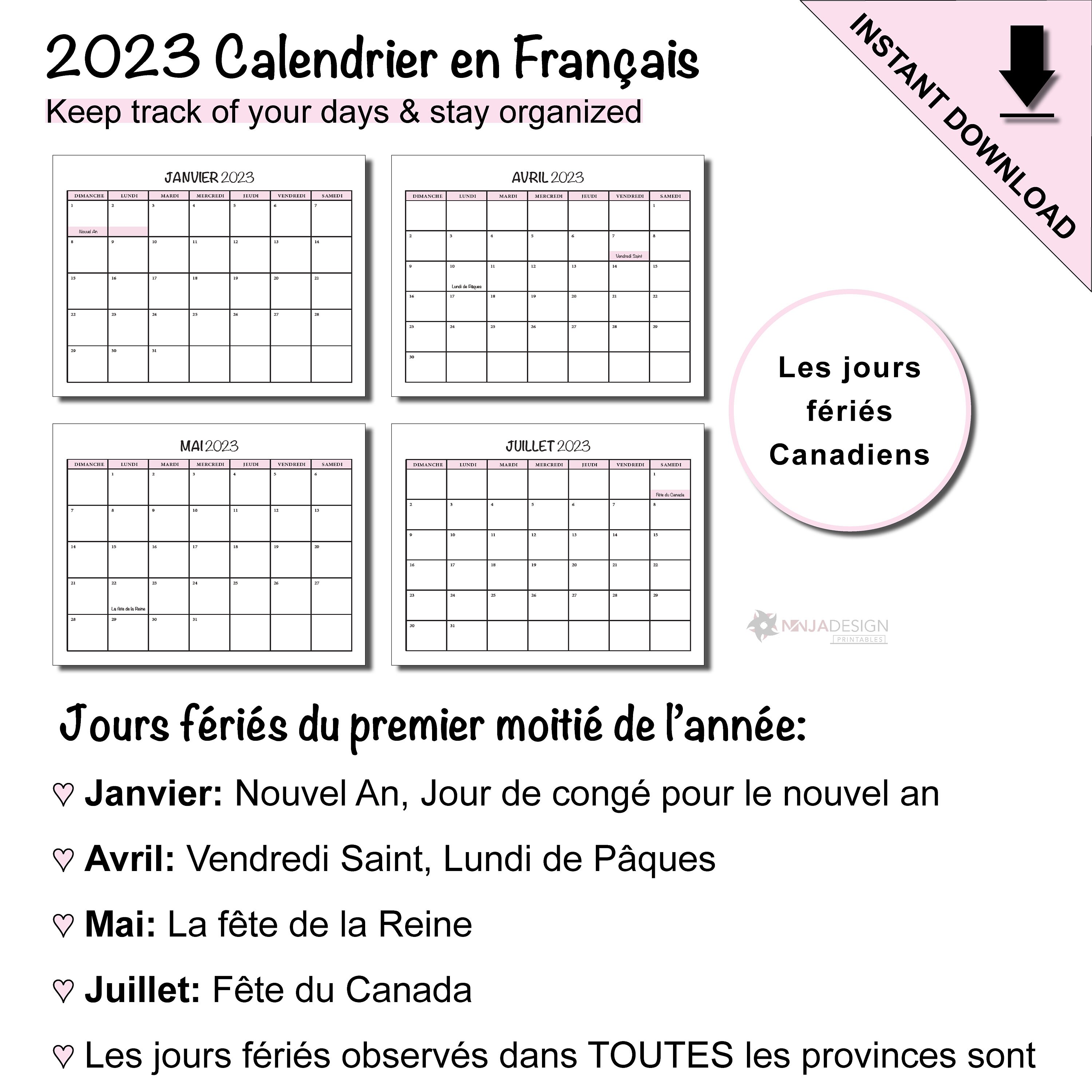 Printable Minimalist Calendar in French for 2023 With Canadian - Etsy