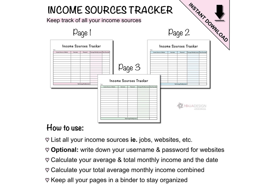 Printable Income Sources Tracker to Track Multiple Sources of Income - Etsy