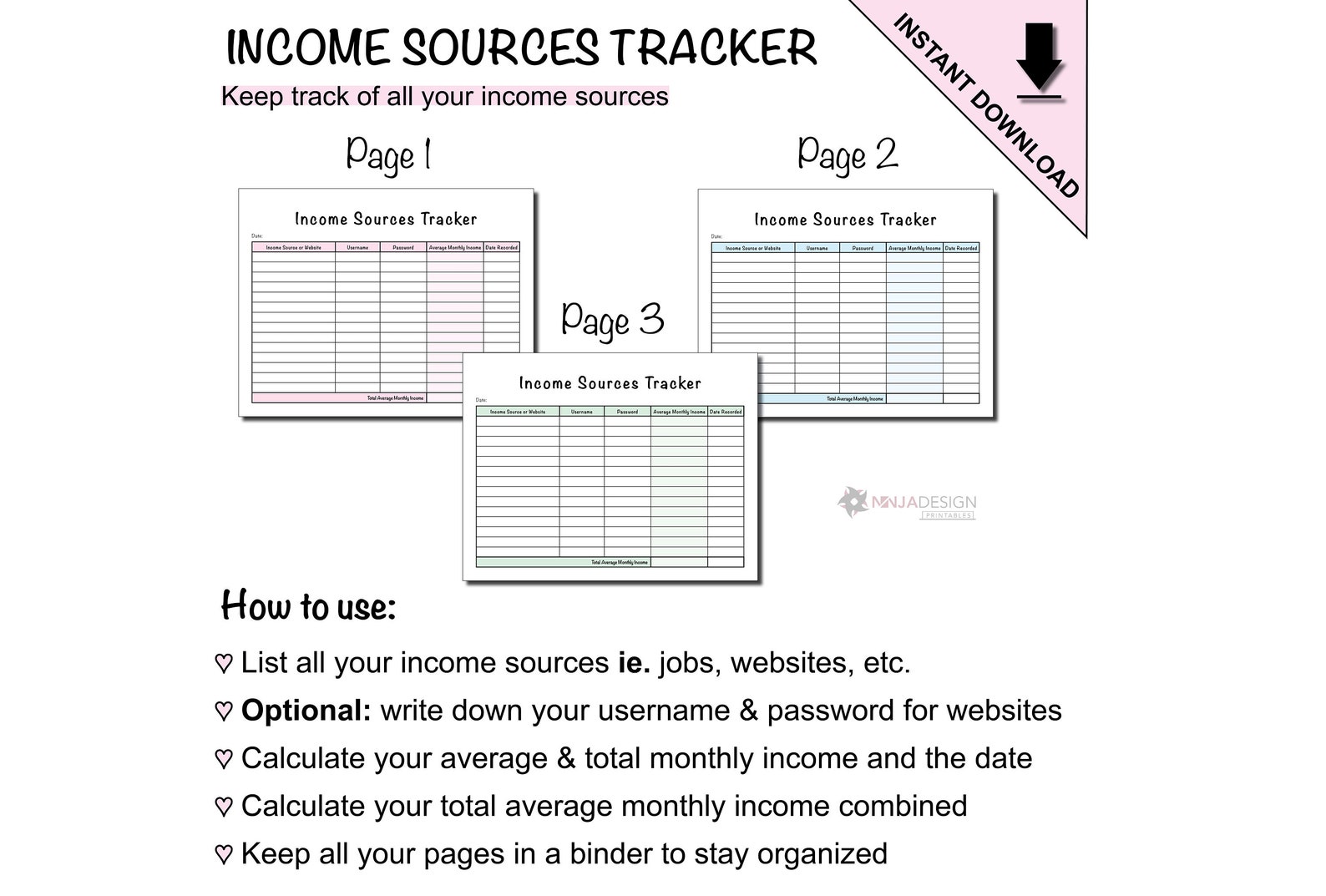 Printable Income Sources Tracker to Track Multiple Sources of Income - Etsy