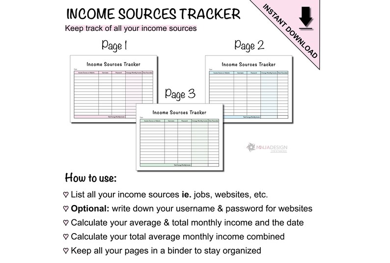 Printable Income Sources Tracker to Track Multiple Sources of Income - Etsy