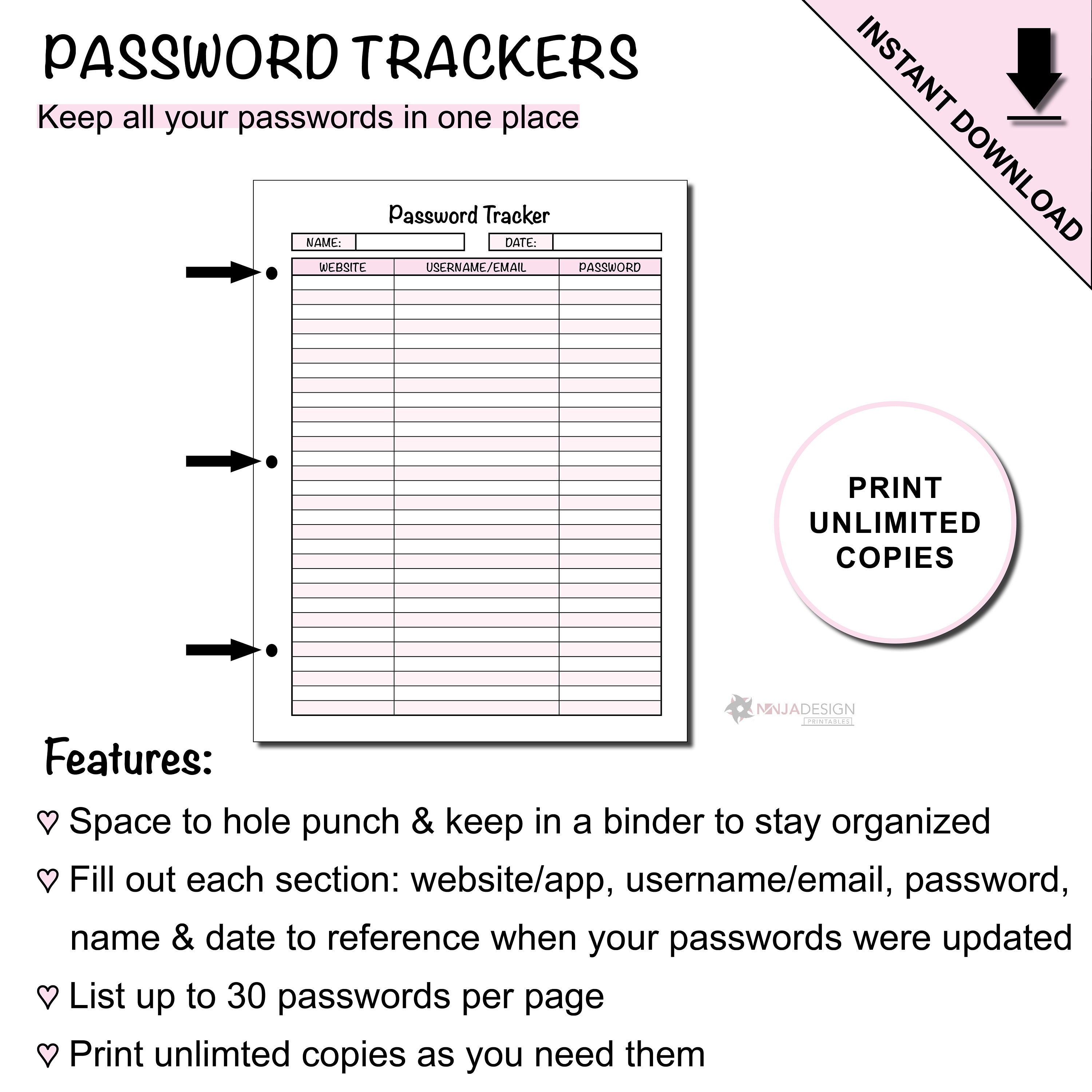 Printable Password Tracker to Keep Track of Website or App Log - Etsy