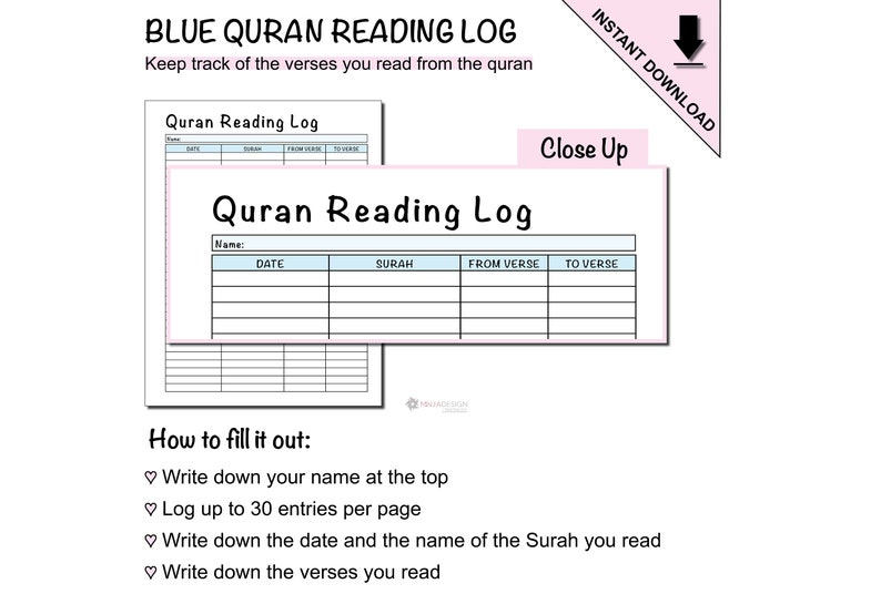 Printable Quran Reading Log to Track Verses of Surahs Read Ramadan ...