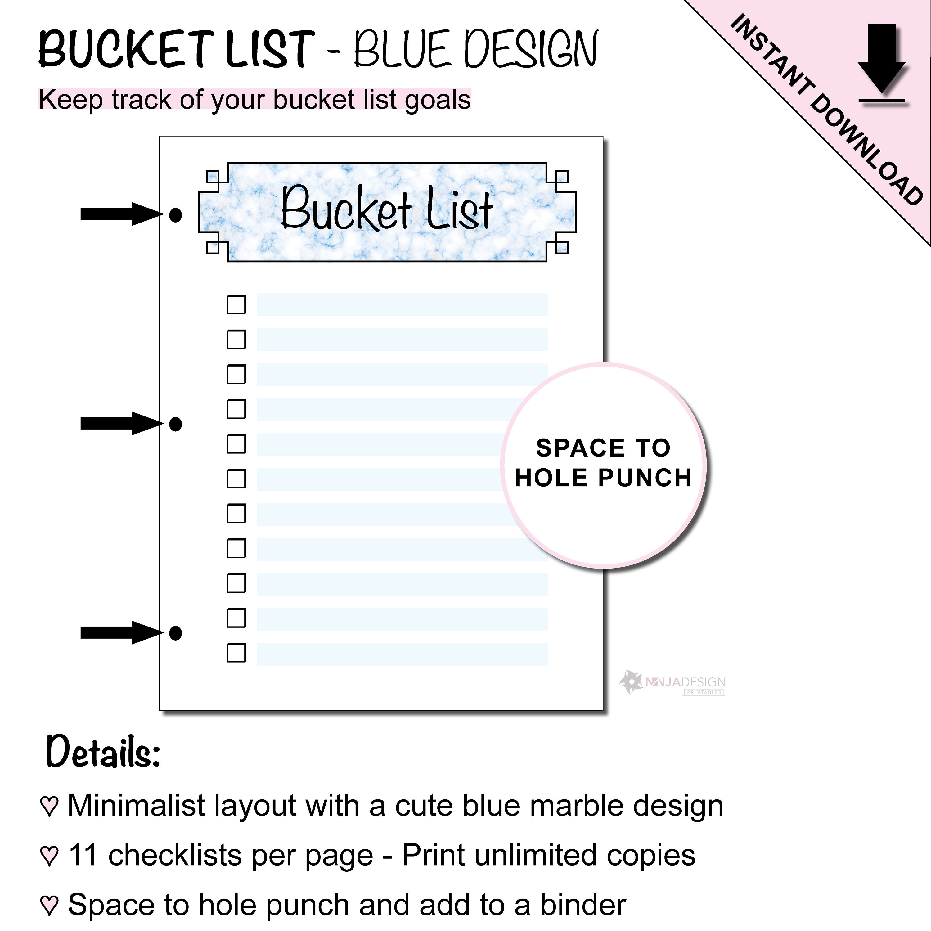 Printable Bucket List Sheets With Checkboxes in Pink & Blue - Etsy