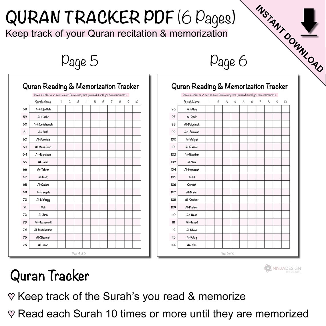 Printable Quran Planner to Track and Log Reading and - Etsy