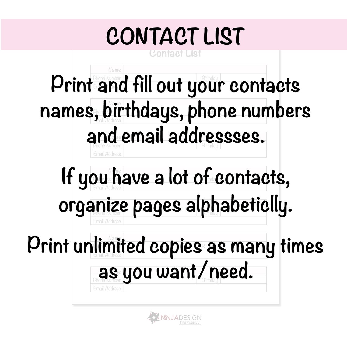 Printable Contact List Templates for Address Book Birthday - Etsy Canada