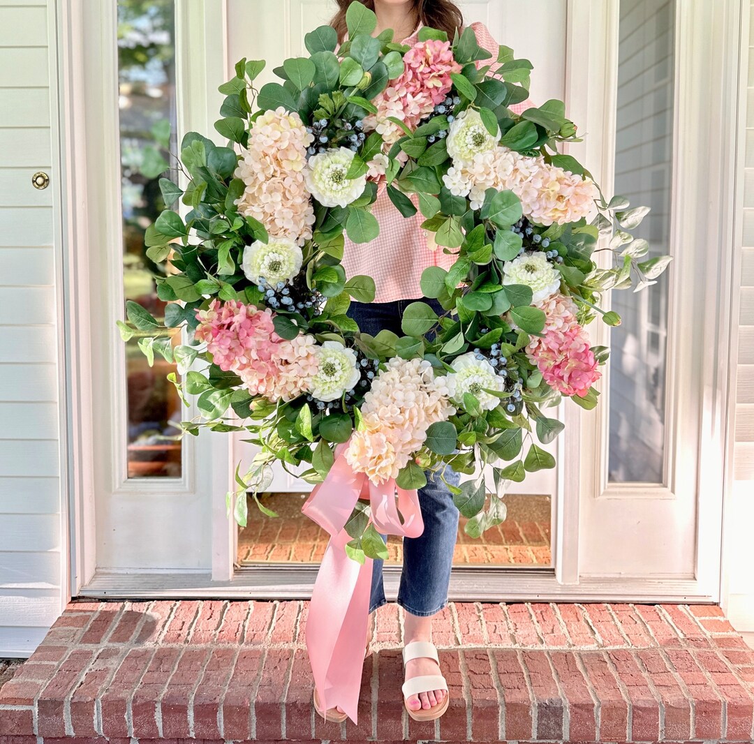 Summer Pink Hydrangea Wreath,housewarming Gift for Her,floral and ...
