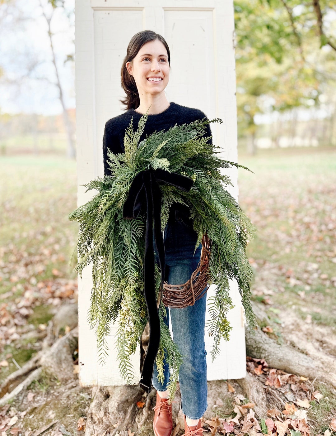 Elegant Cedar Wreath,winter Greenery Wreath,simple Christmas Wreath ...