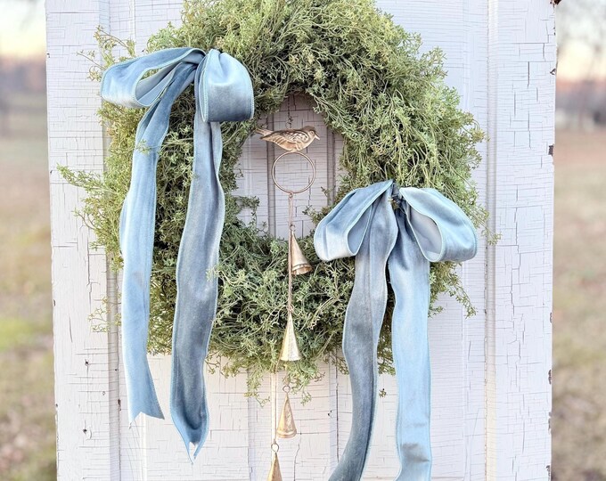 Rustic Spring Greenery Wreath With Gold Bird Bells,modern Farmhouse ...