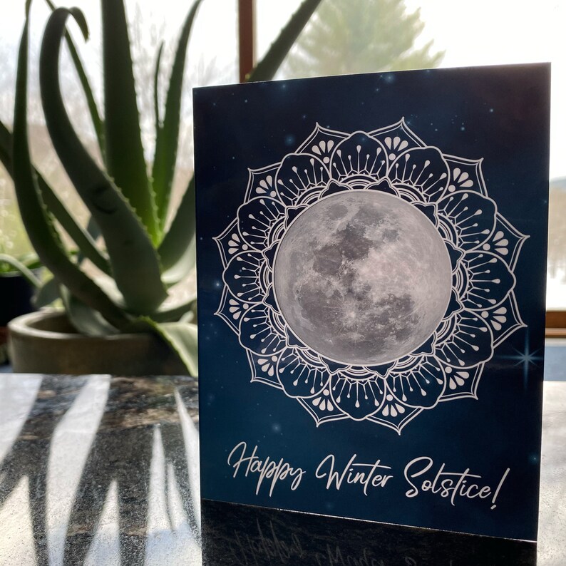 Happy Winter Solstice Full Moon Mandala Card | Etsy