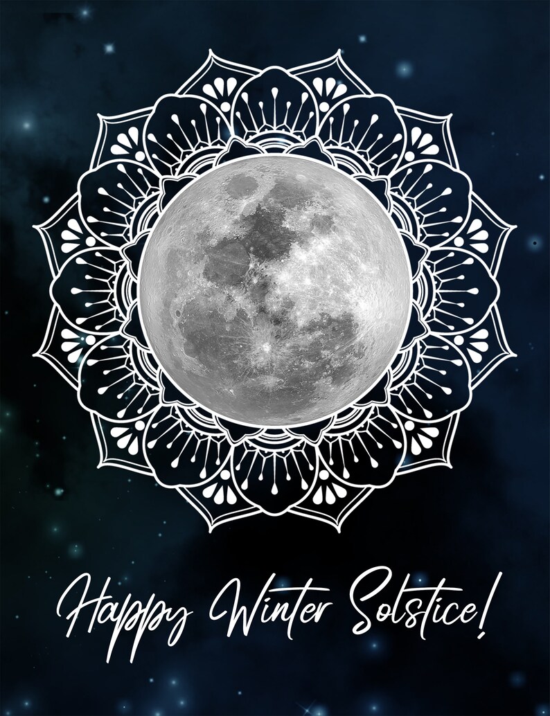 Happy Winter Solstice Full Moon Mandala Card | Etsy