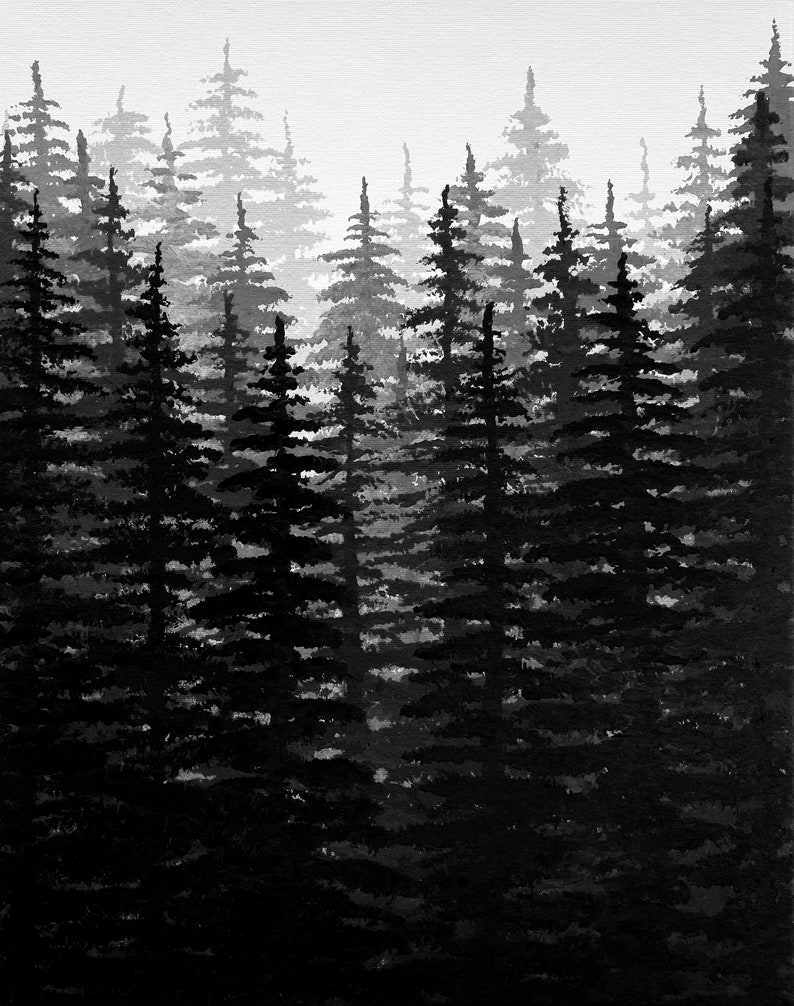 Black and White Pine Tree Forest Fade Matte Greeting Card - Etsy