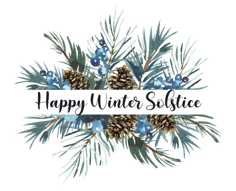 Happy Winter Solstice Evergreen Greeting Card With Metallic Gold ...