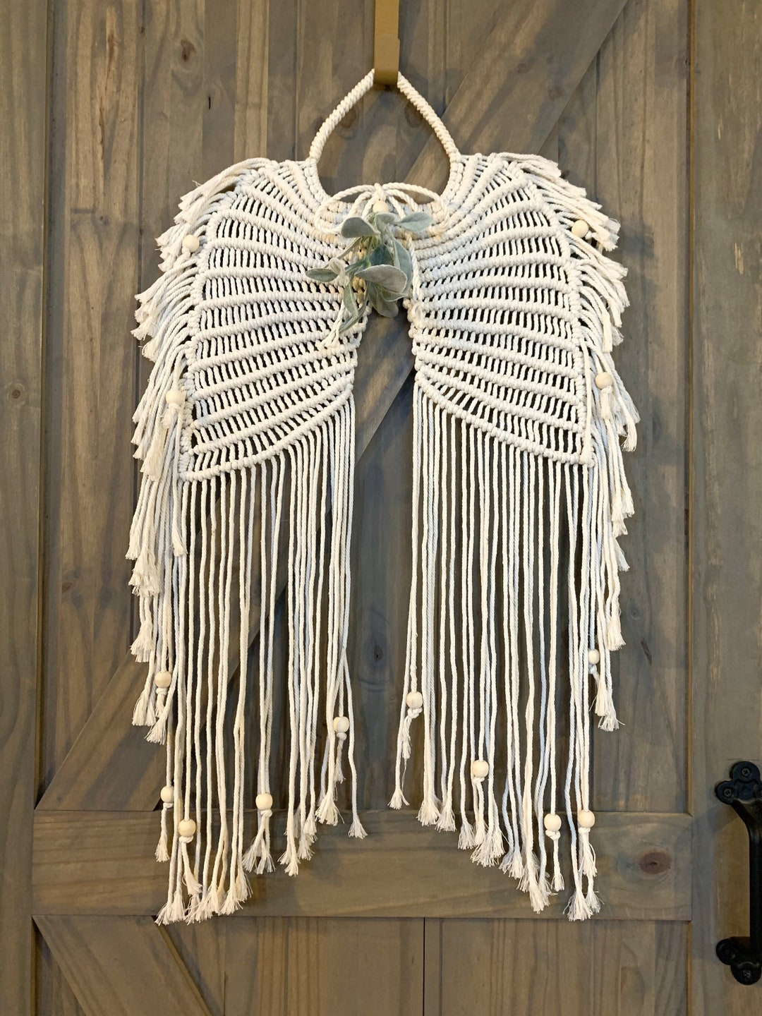 Macrame Boho Angel Wings, Angel Wing Wreath, Lamb's Ear, Wood Beads ...