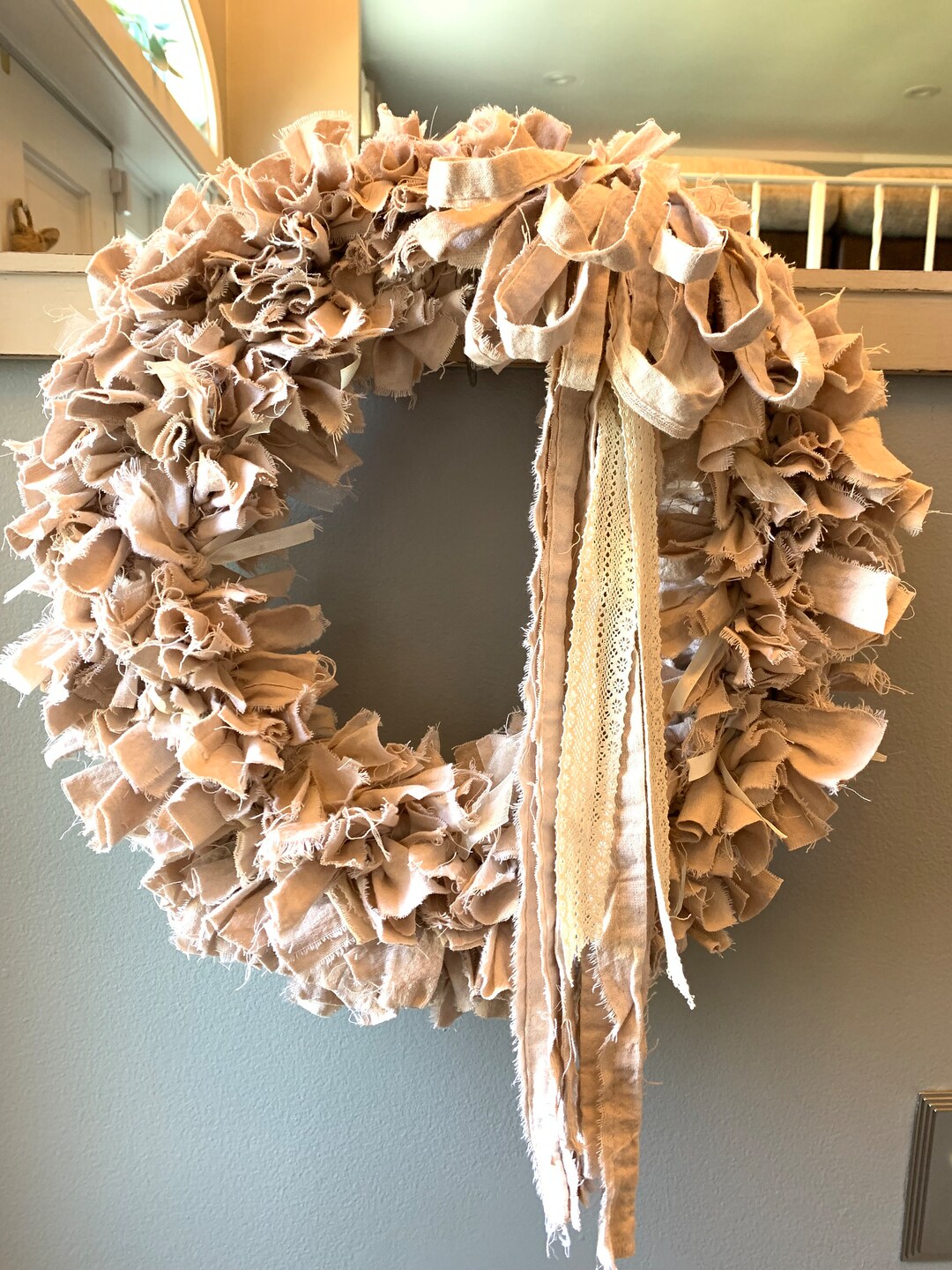 Shabby Chic Wreath Farmhouse Rag Wreath Tea Stained Wreath - Etsy
