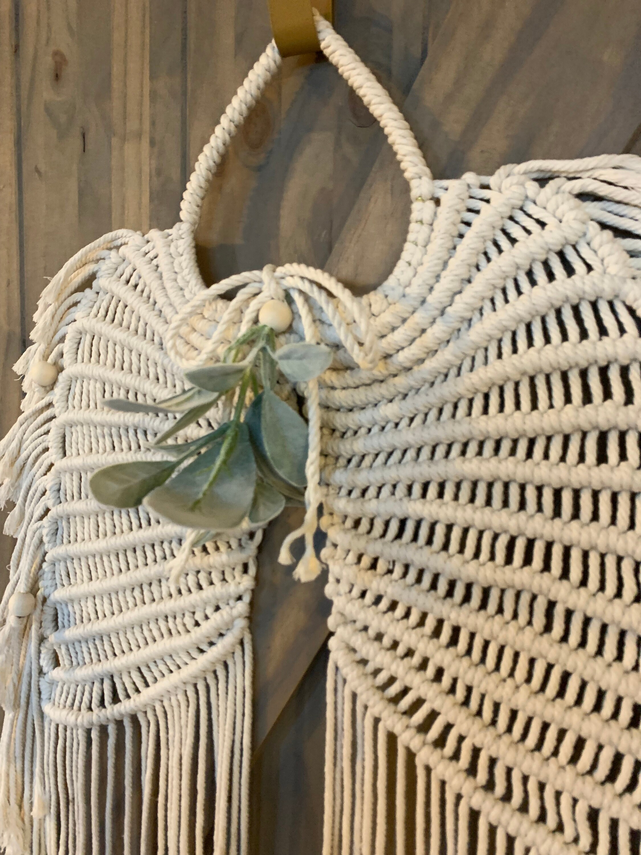 Macrame Boho Angel Wings, Angel Wing Wreath, Lamb's Ear, Wood Beads ...