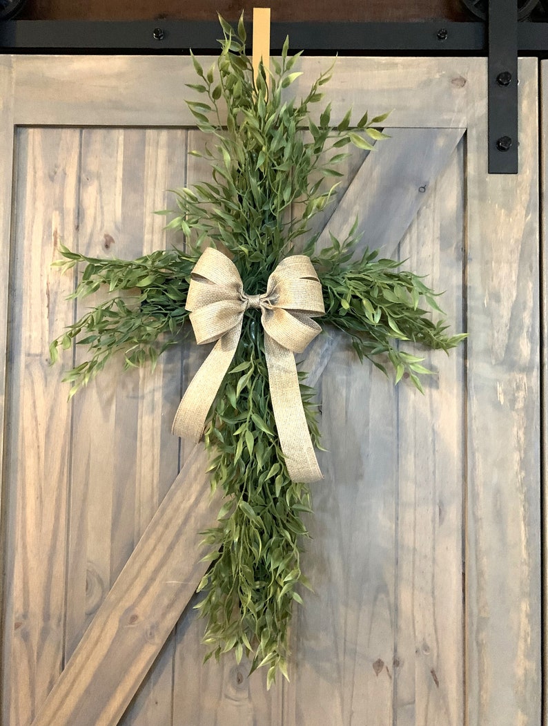 Cross Wreath, Easter Wreath, Faux Spring Ruscus Cross, Spring/summer ...